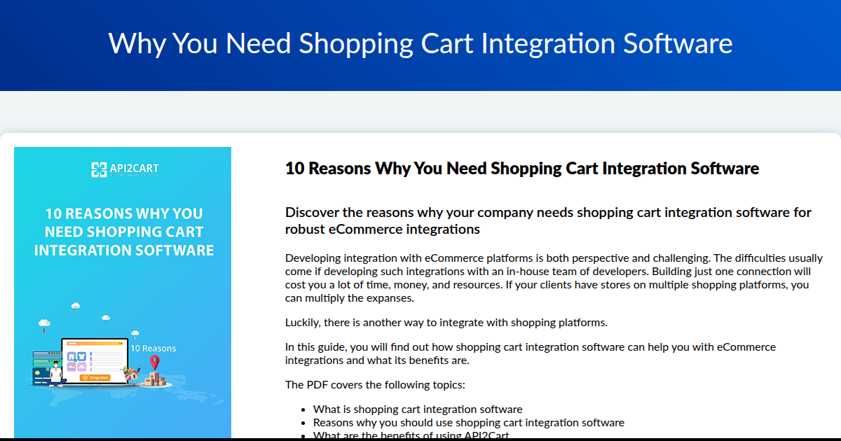 Shopping cart integration software - API2Cart - Unified eCommerce API